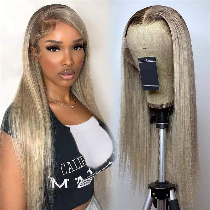 Lemoda Straight Hair 13x4 Lace Front Wigs Ash Blonde Human Hair Wigs ...