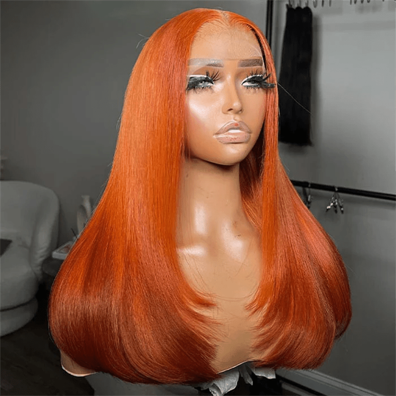 Lemoda Ginger Orange Layered Cut Transparent Lace Wig With Butterfly W ...