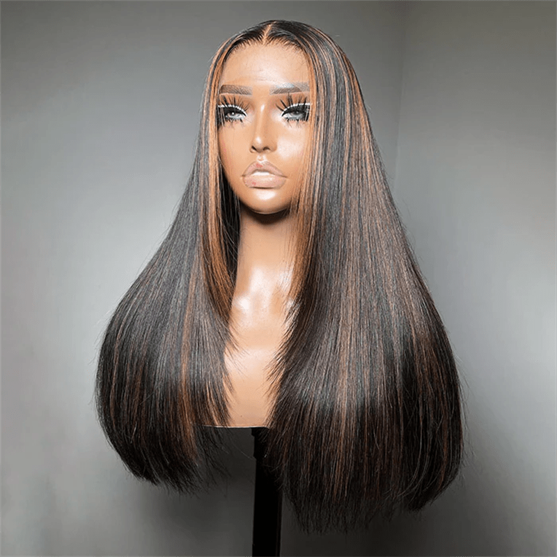 Lemoda P1B/30 Balayage Highlight Straight Layered Cut Wig 5x5 13x6 Lac ...